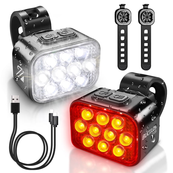 BUCKLOS Bike Lights Set,10 LED 8+9 Modes Rechargeable Bike Headlight ...