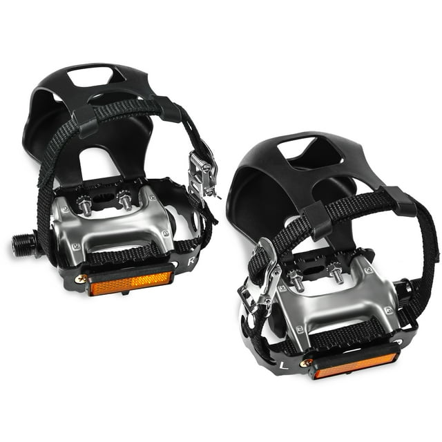 BUCKLOS Bike Pedals with Toe Cages and Straps - Bicycle Toe Clips Cage ...