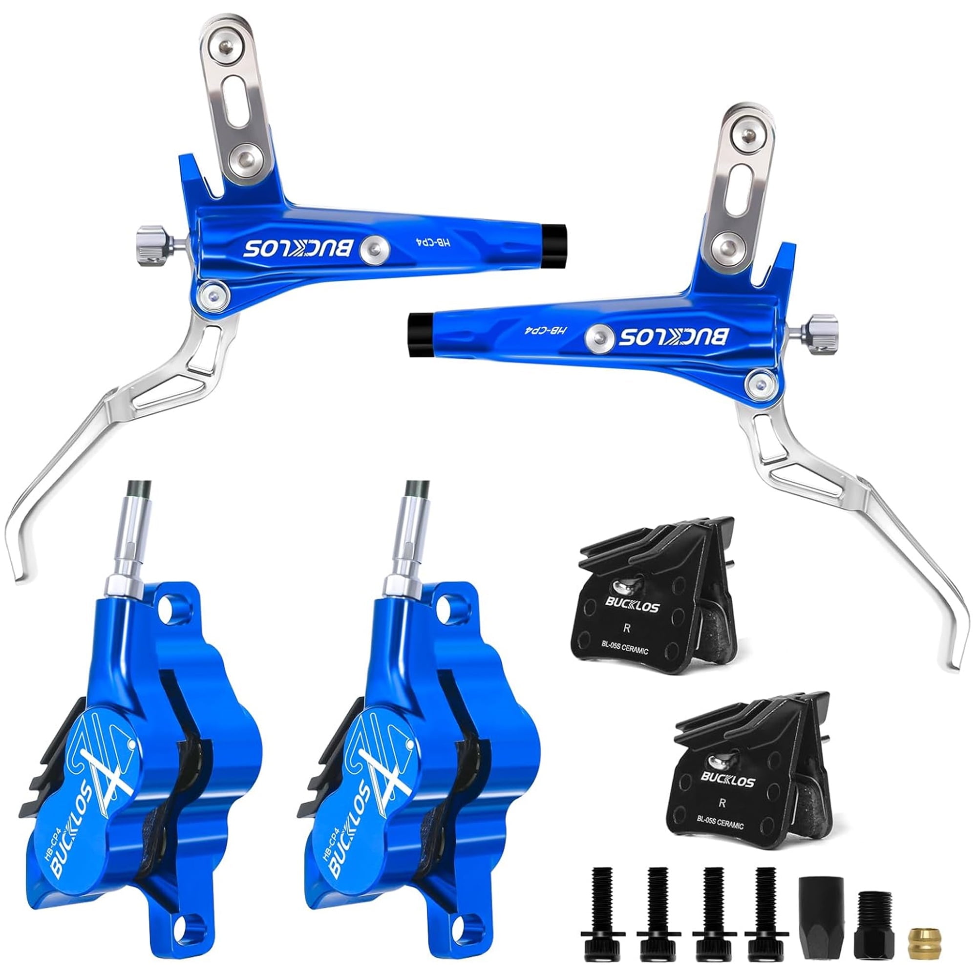 BUCKLOS HB-CP4 MTB Hydraulic Disc Brake Set 4 Pistons Front 850mm and ...