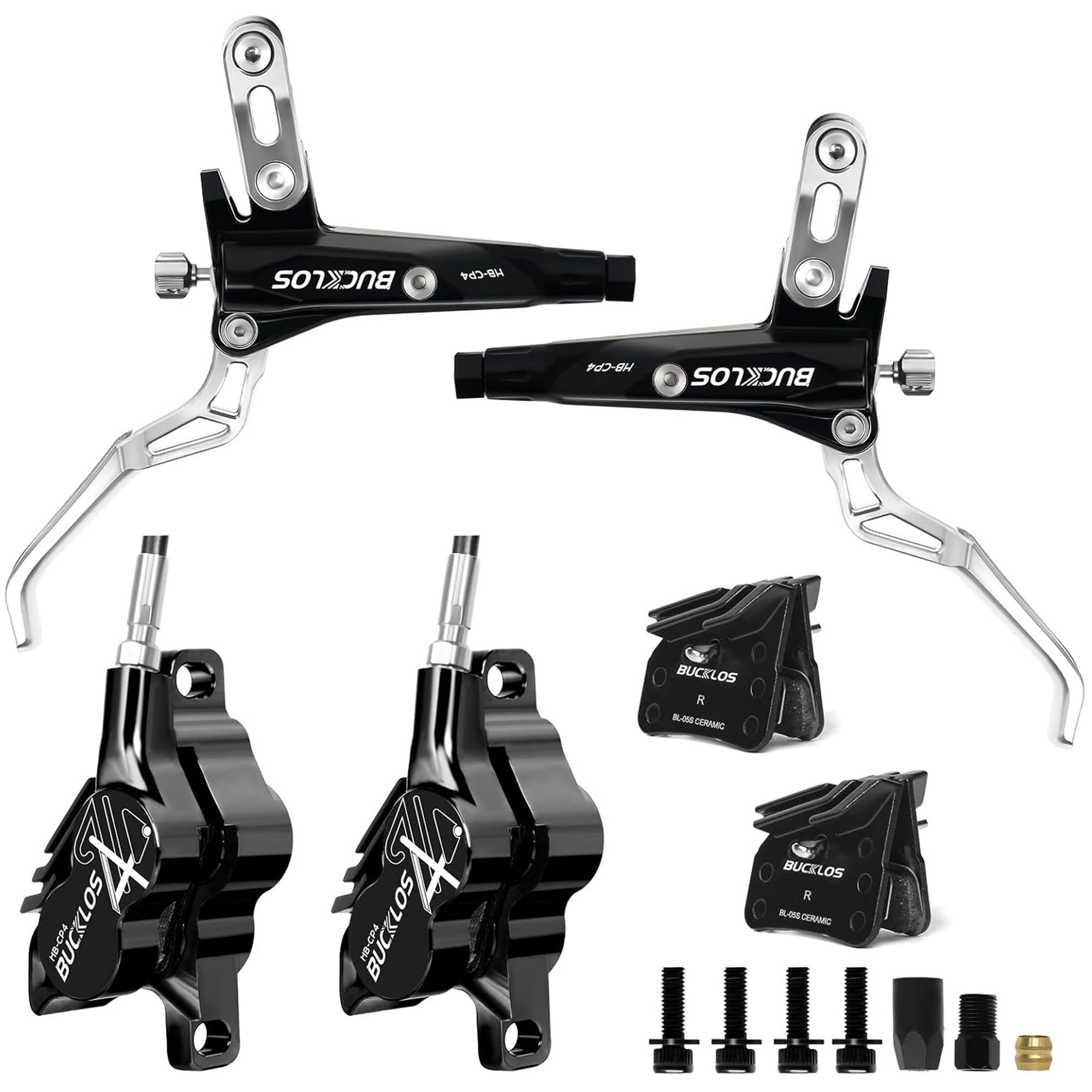 BUCKLOS HB-CP4 MTB Hydraulic Disc Brake Set 4 Pistons Front 850mm and ...