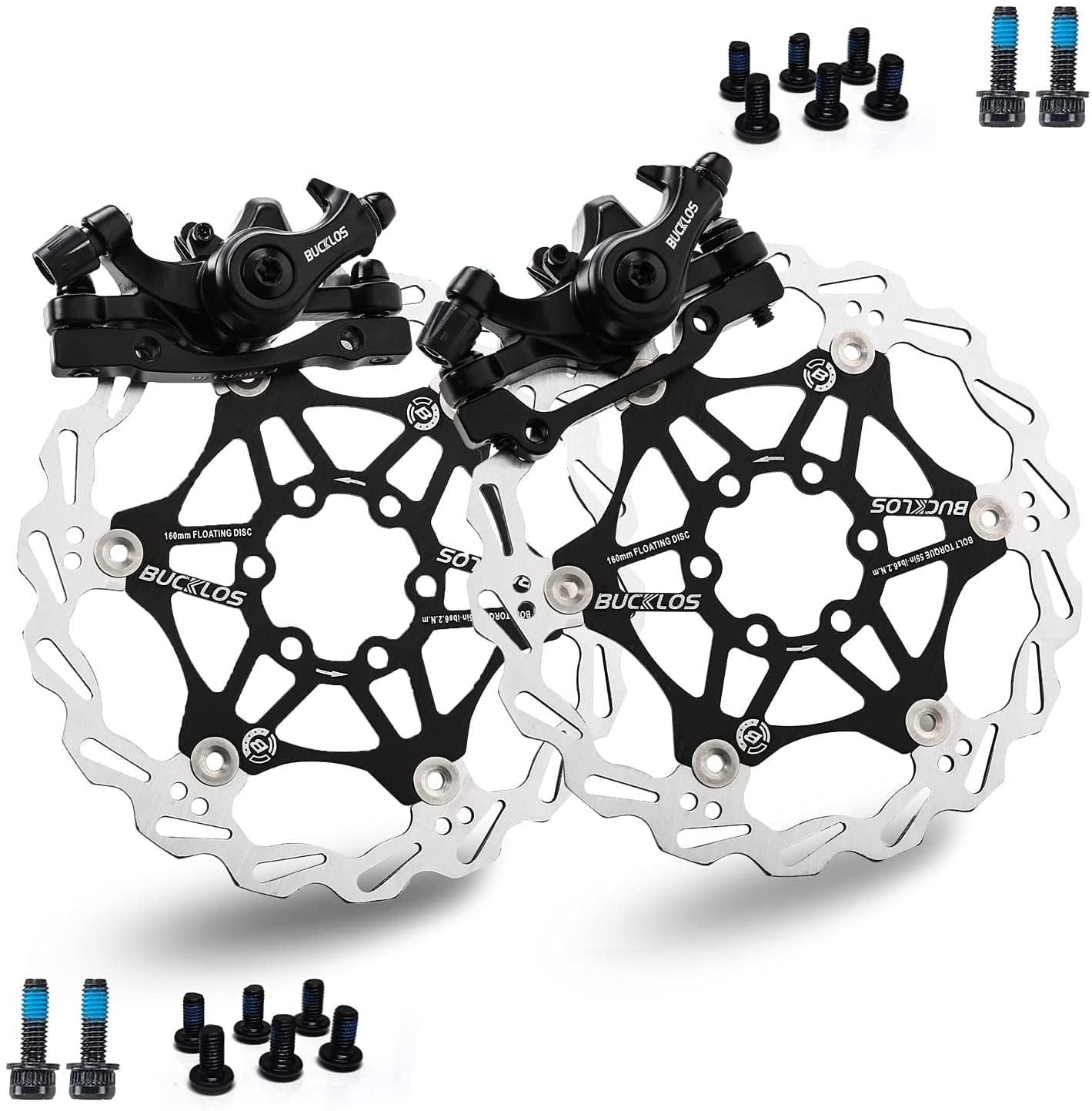 BUCKLOS MTB Bike Disc Brake kit, Mechanical Disc Brakes Aluminum Alloy ...