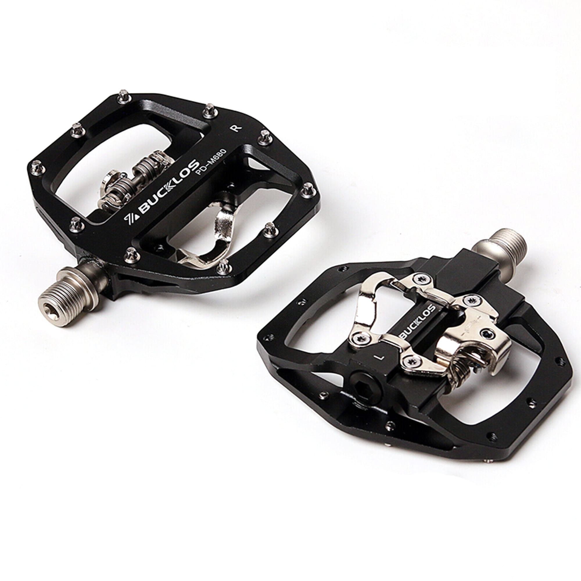 BUCKLOS Mountain Bike Flat Dual Clipless Pedals SPD Cleats MTB Pedal ...