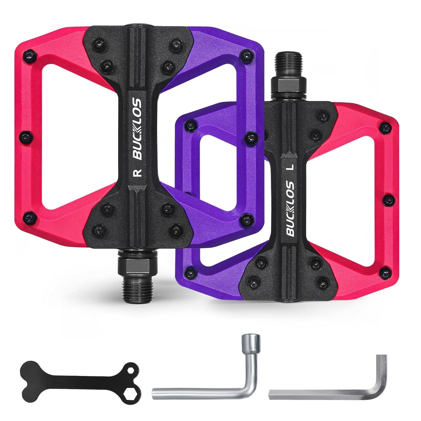 BUCKLOS Mountain Bike Pedals,MTB Flat Nylon Bicycle Pedal with Large Platform -Non-Slip Colorful ...