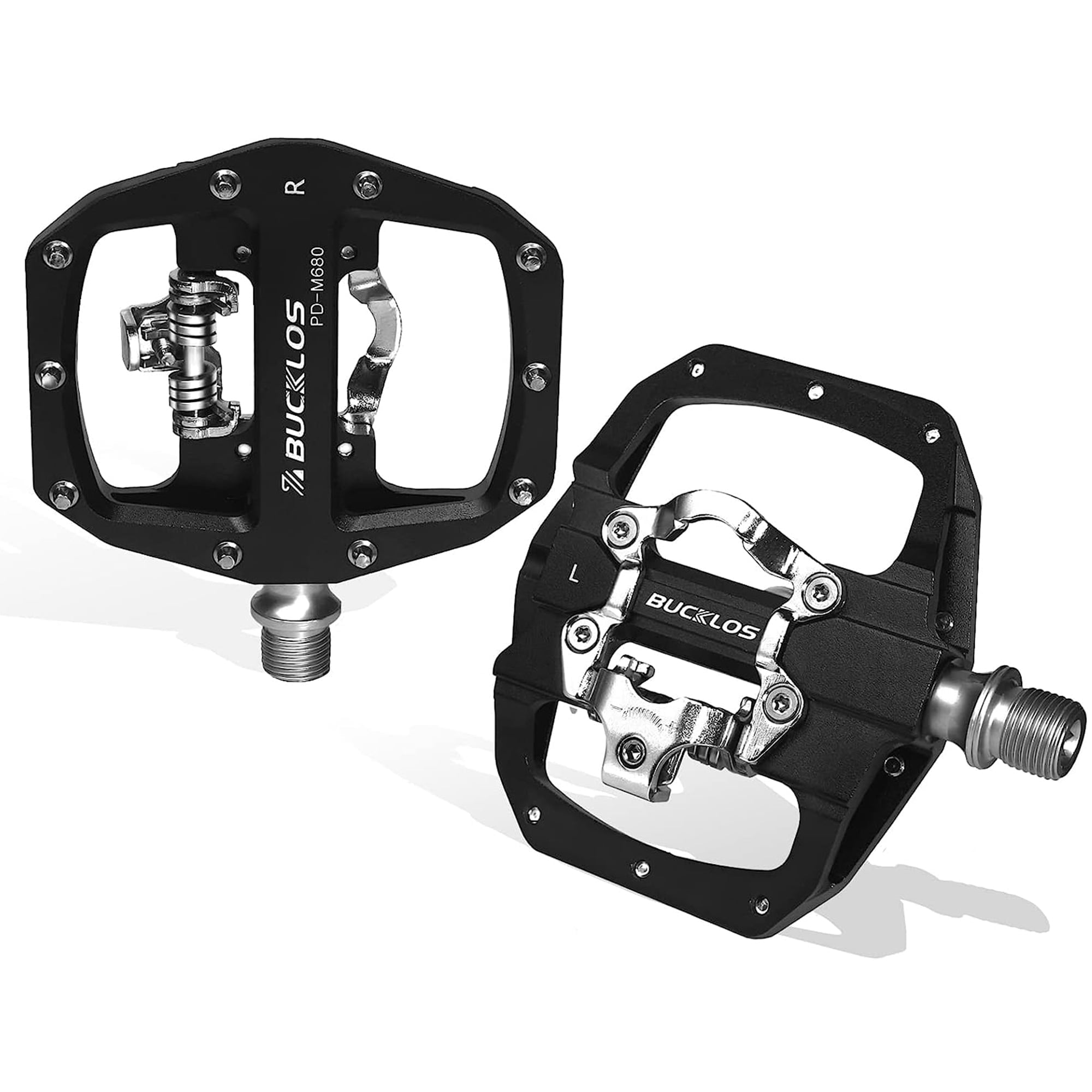 BUCKLOS SPD Pedals PD-M680 Mountain Bike Clip in SPD Flat Combo Dual Sided Pedals - Road Bike ...