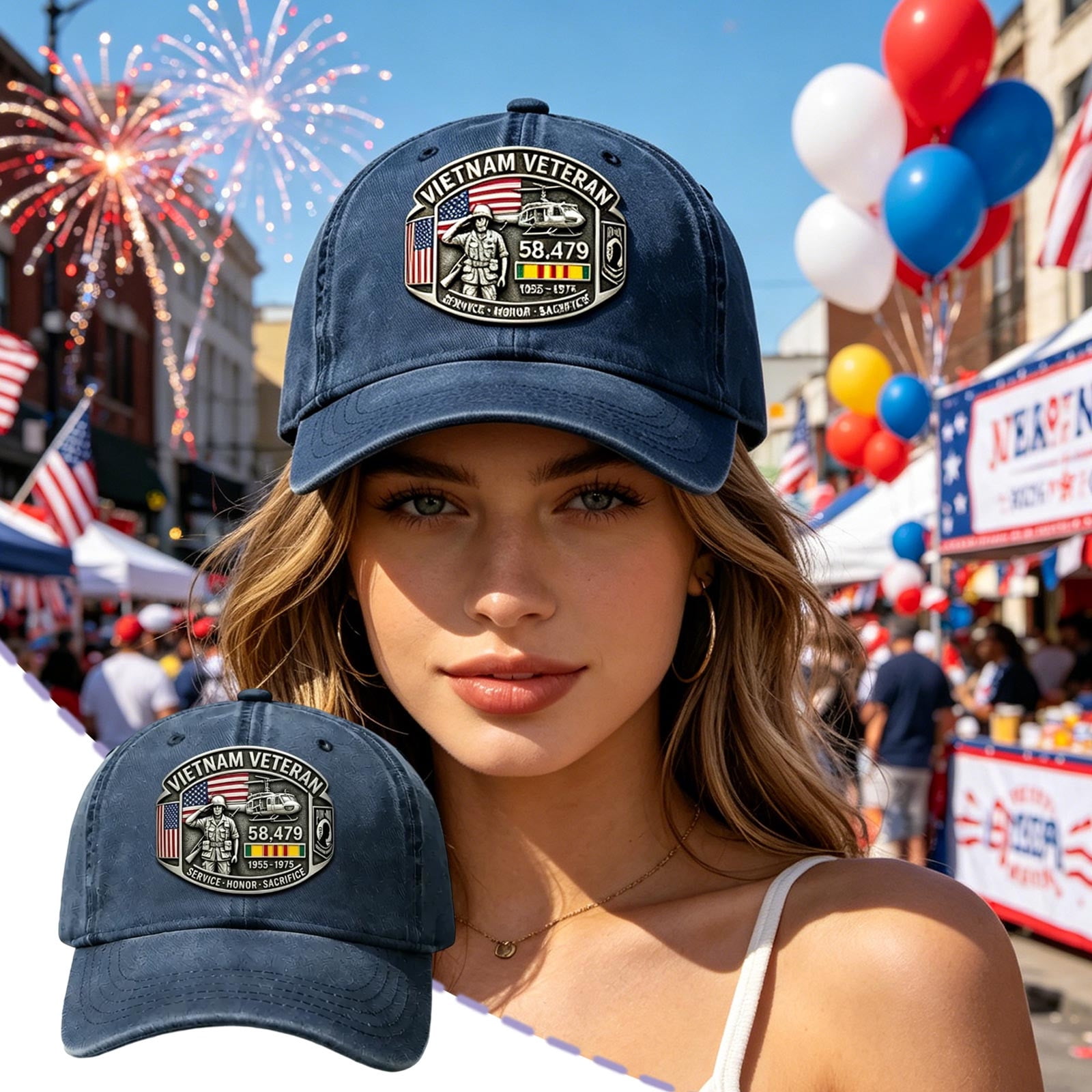 BUDAO00 Vietnam Vet American Flag Hat, Adjustable Cotton Embroidered ...