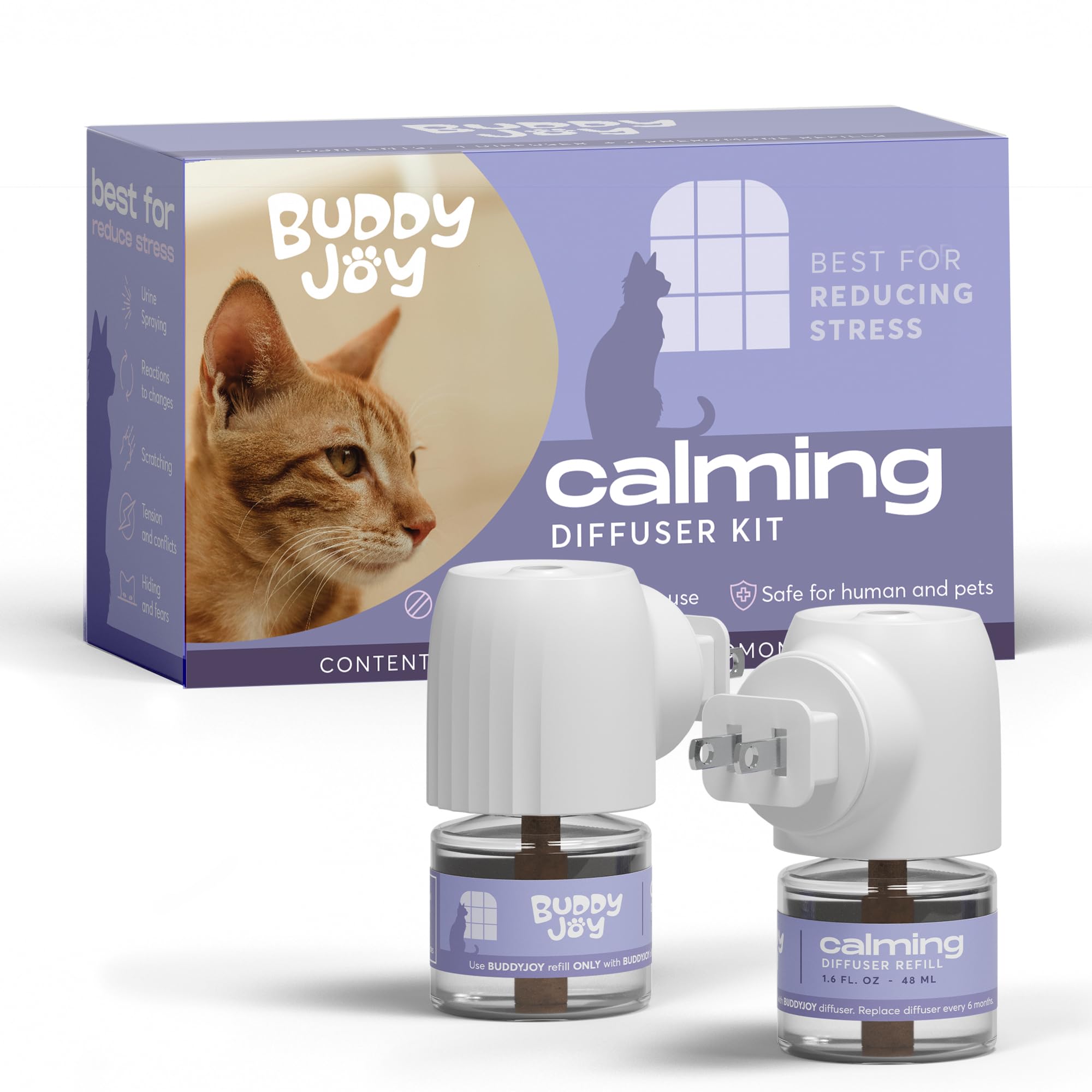 BUDDYJOY Cat Calming Diffuser Refills - Long-Lasting 30-Day Formula with Pheromones for Stress ...