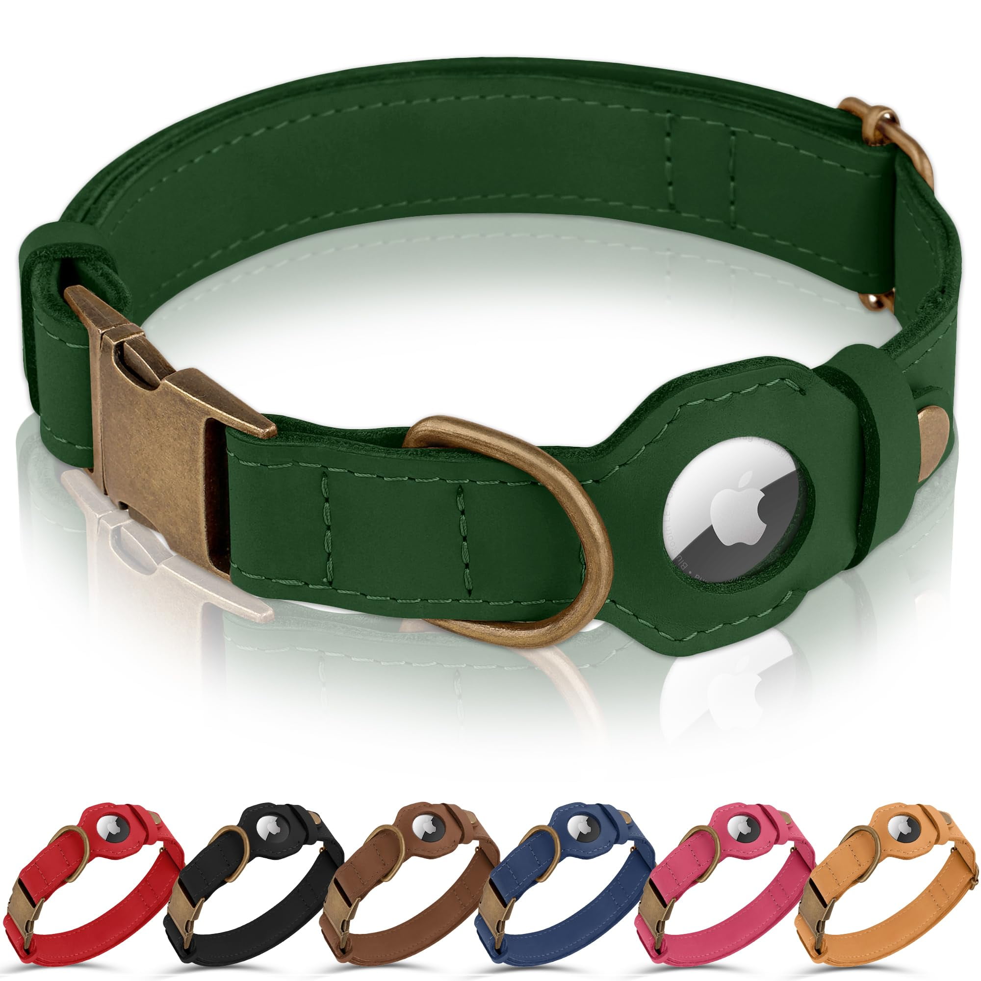 BUDKAS AirTag Dog DPF11 - Genuine Leather Dog with Apple AirTag Holder and Metal Buckle - Smart ...