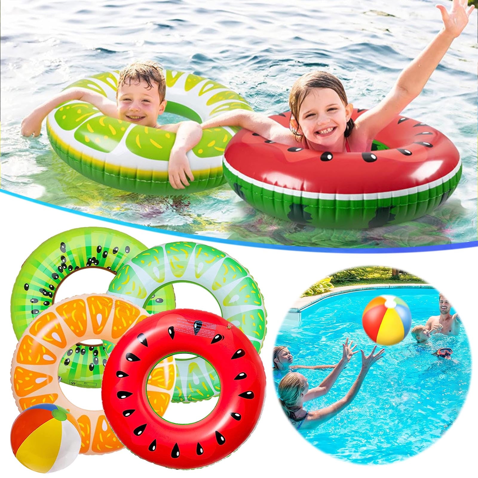 BUERCWS Inflatable Swim Tube Raft (4 pack) with Summer Fruits Painting ...
