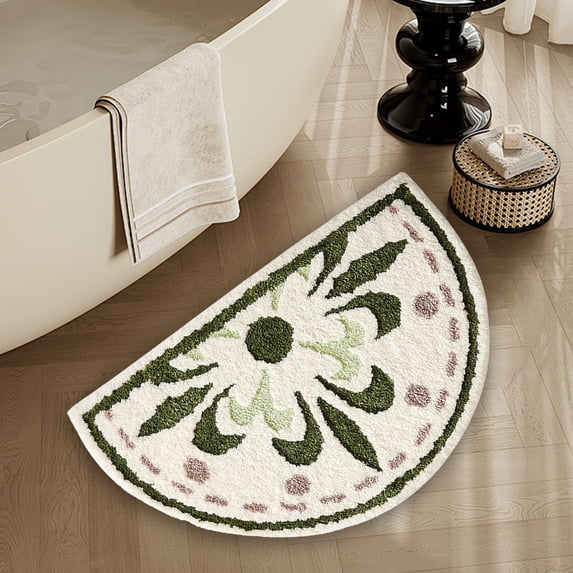 BUERCWS Semicircle Absorbent Bathroom Floor Mat - Thickened Non-Slip ...