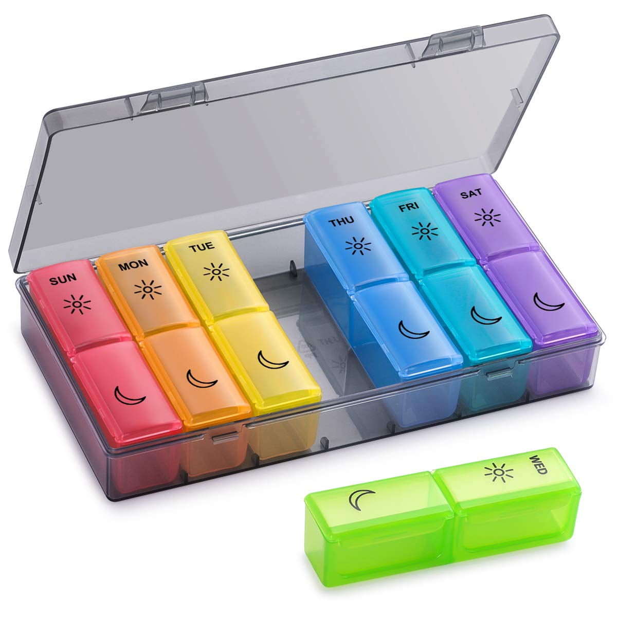 BUG HULL Pill Organizer 2 Times a Day, Large Weekly Pill Box AM PM, 7 ...