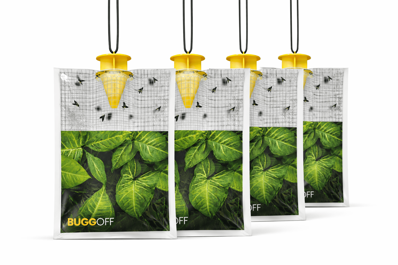 BUGGOFF Outdoor Disposable Hanging Fly Traps, 4 Pack, Pre-Bait, Fast ...