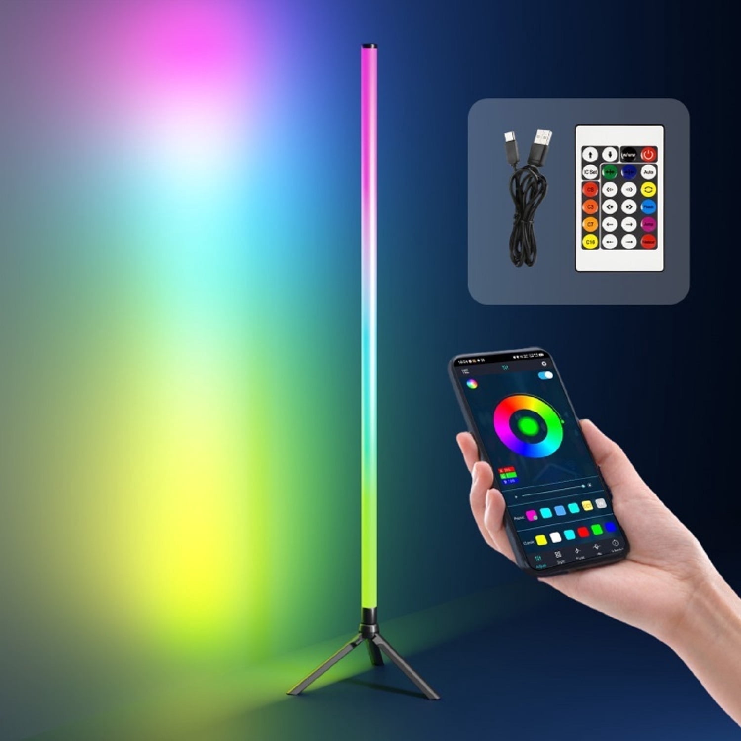 BUGHUT RGB Corner Floor Lamp, Color Changing LED, Music Sync Remote ...