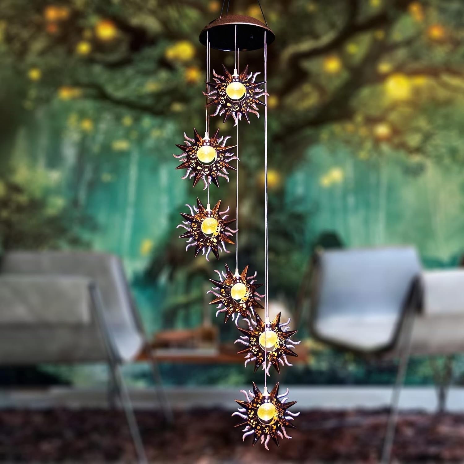 BUGHUT Solar Wind Chimes for Outside,Warm LED Sun Windchimes Hanging ...