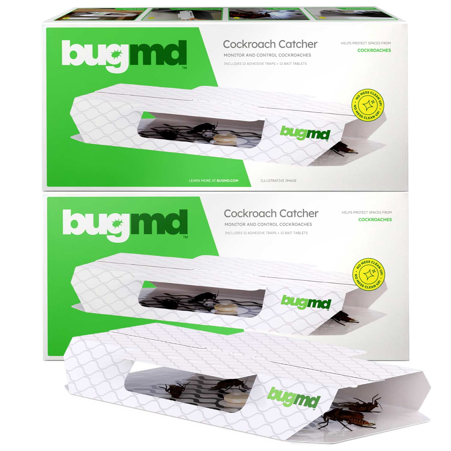 bugmd Cockroach Catcher 2 Pack, 24 Roach Traps with Bait, Sticky Glue ...