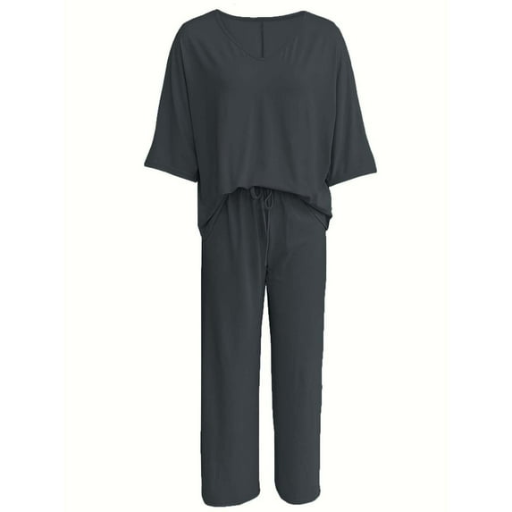 BUIGTTKLOP 2 Piece Sets for Women Matching Lounge Sets Short Sleeve V ...
