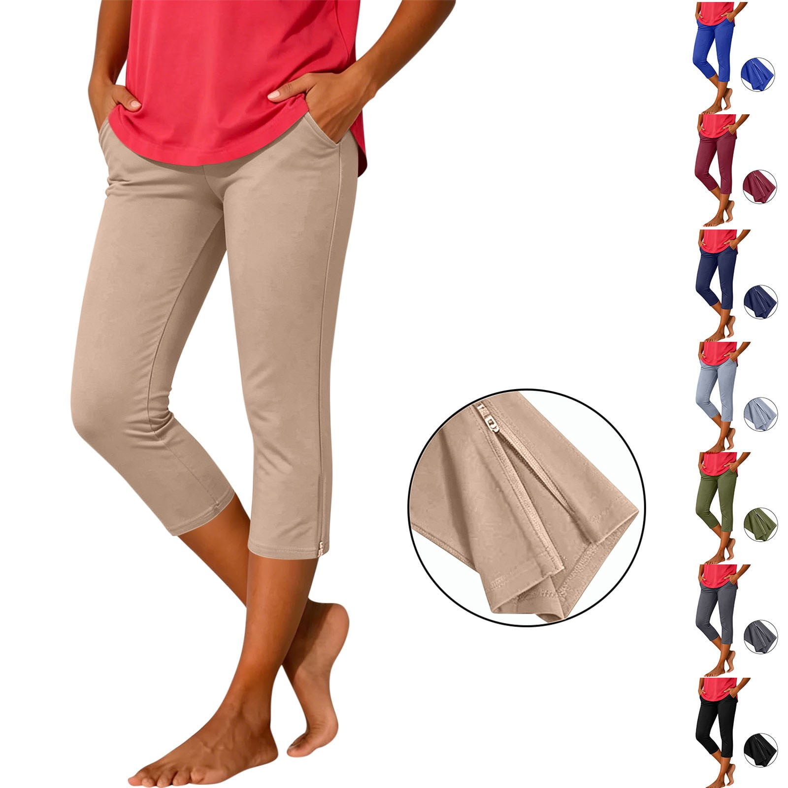 BUIGTTKLOP Capri Leggings with Pockets for Women Pull on Stretch Capri ...