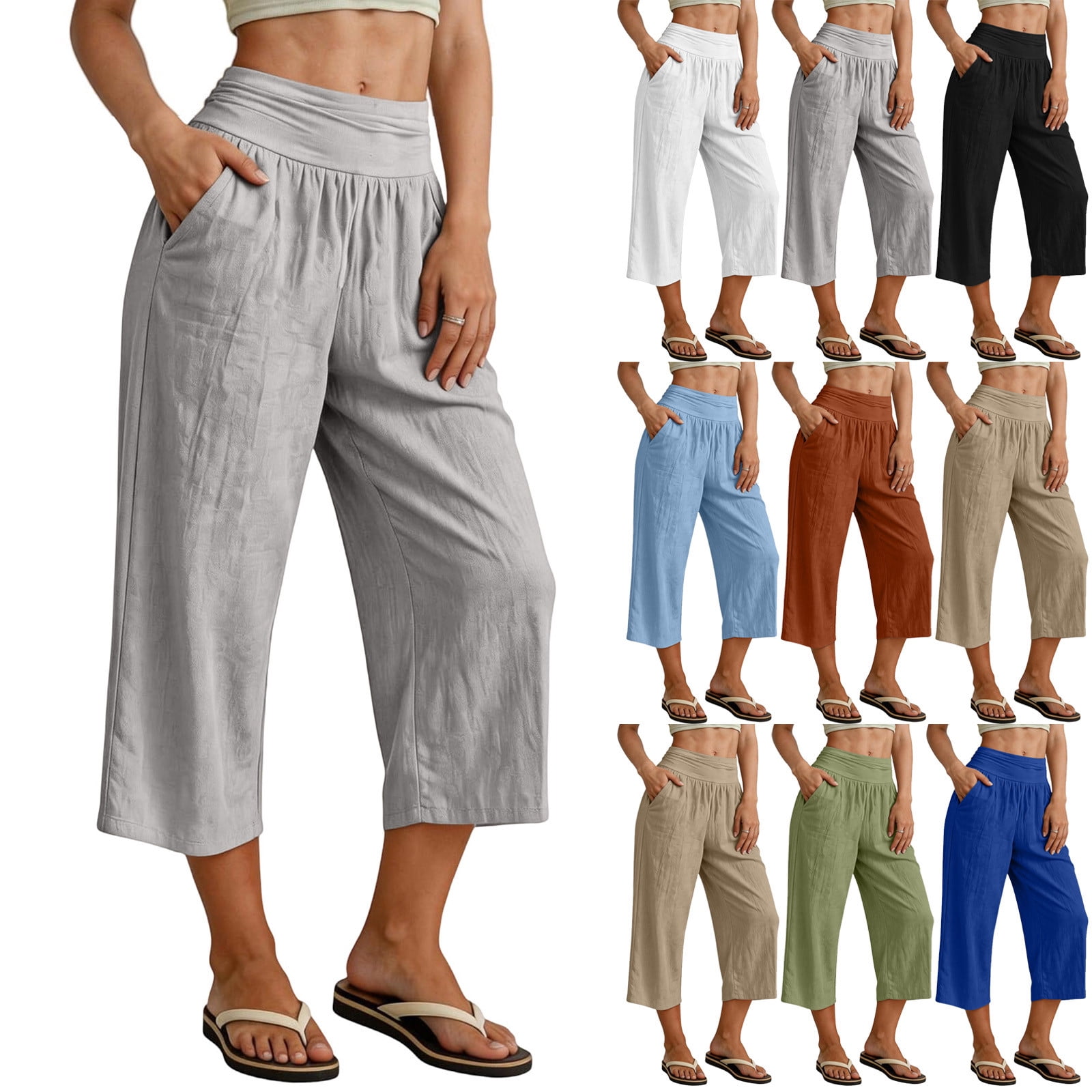 BUIGTTKLOP Capri Pants for Women High Waisted Comfy Capris Wide Leg ...