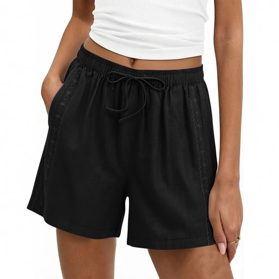 BUIGTTKLOP Cotton Linen Shorts for Women Summer Casual Lace Elastic ...