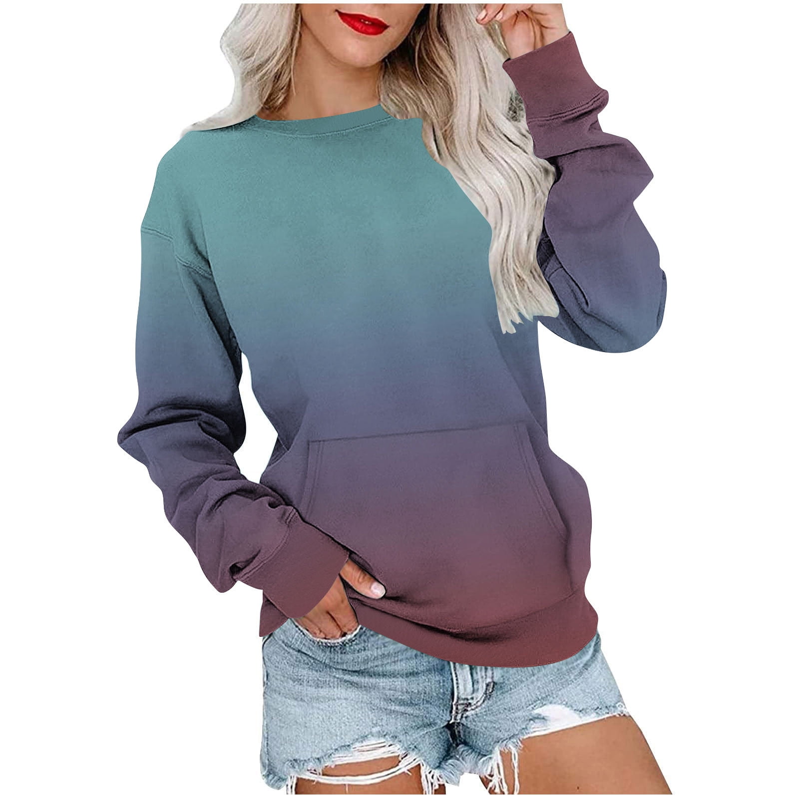 BUIGTTKLOP Crewneck Sweatshirts for Women Long Sleeve Shirts Gradient ...