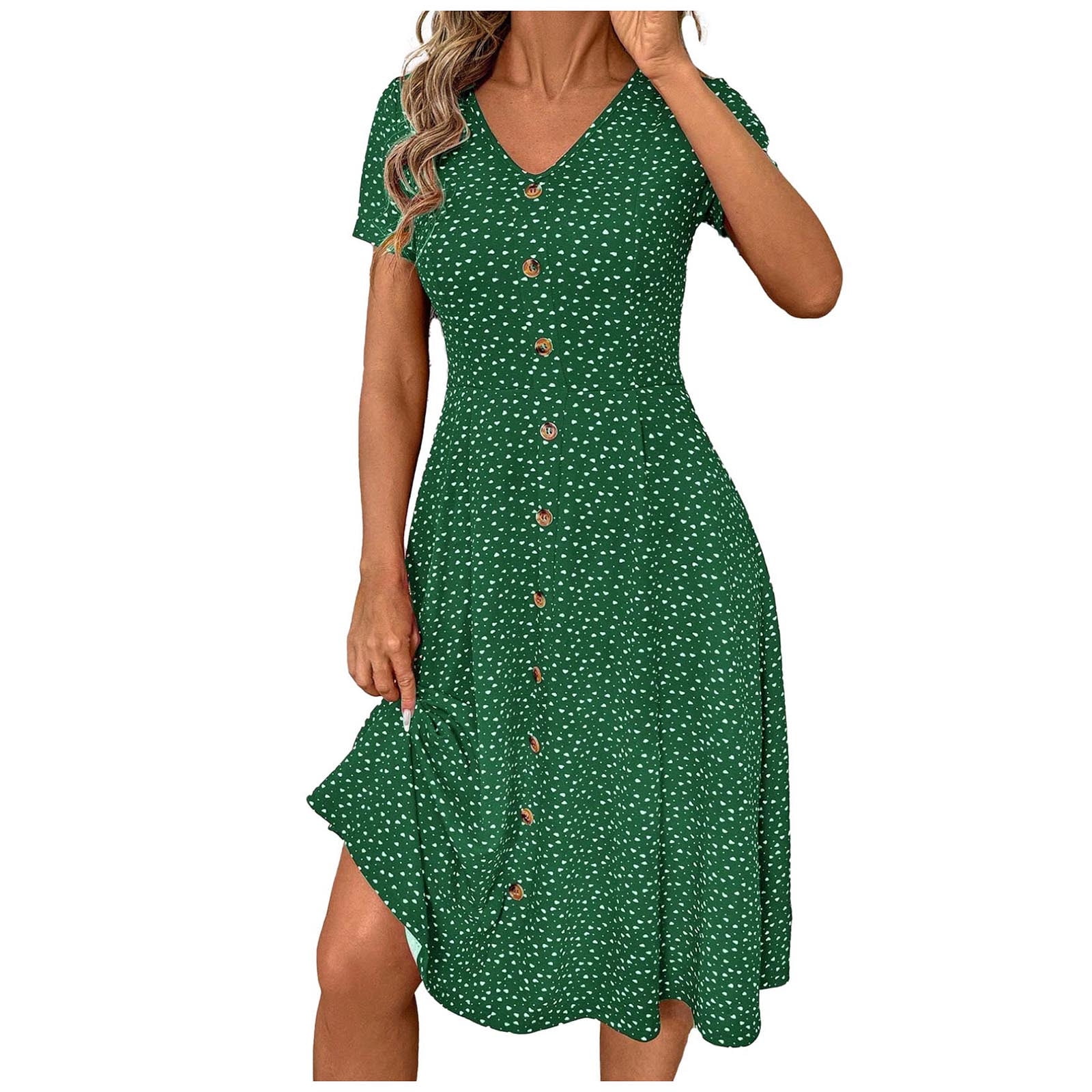 BUIGTTKLOP Dresses for Women Short Sleeve Flowy Dress Sundress Button ...