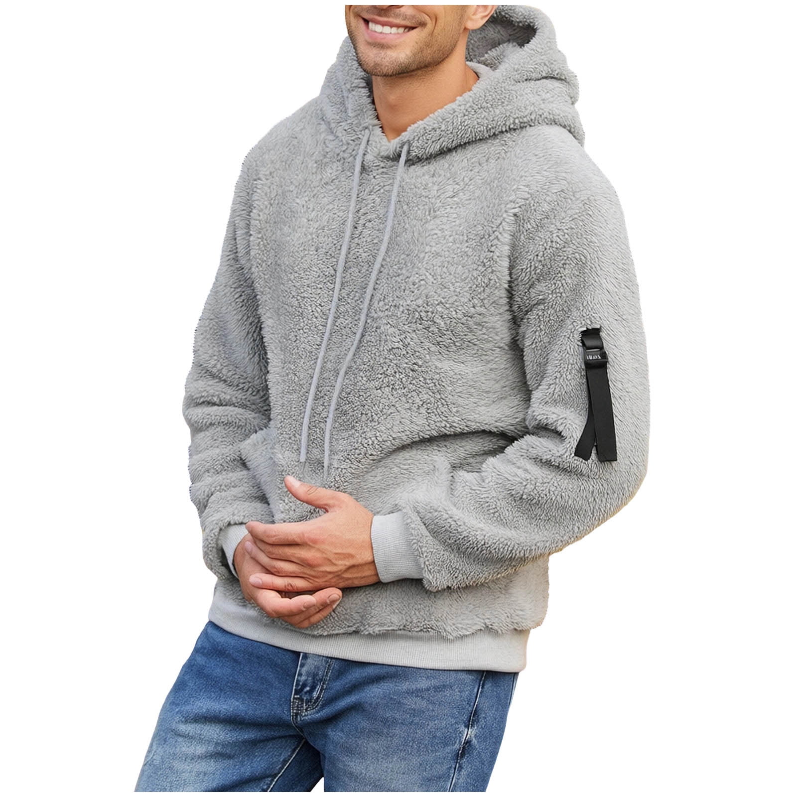 BUIGTTKLOP Fuzzy Fleece Hoodies for Mens Long Sleeve Shirts Drawsting ...