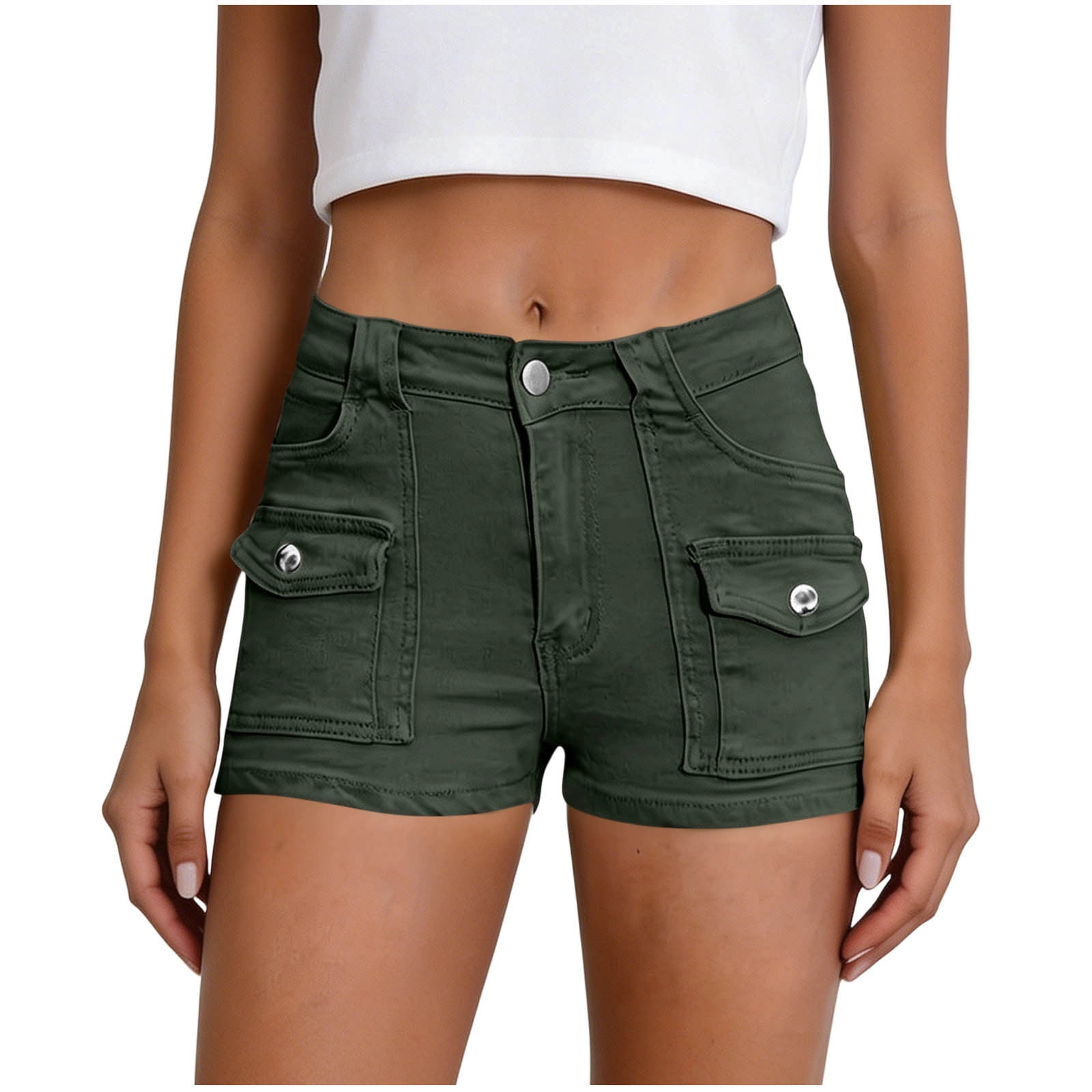 BUIGTTKLOP Jean Shorts Women Stretchy Mid Waisted Twill Shorts Stretch ...