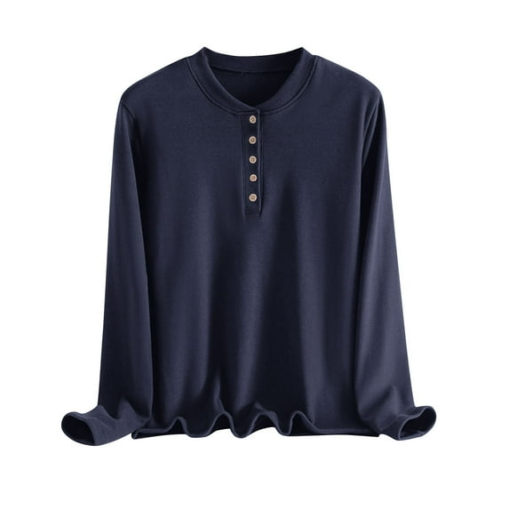 BUIGTTKLOP Long Sleeve Tops for Women Button up Crewneck Loose Fitted ...