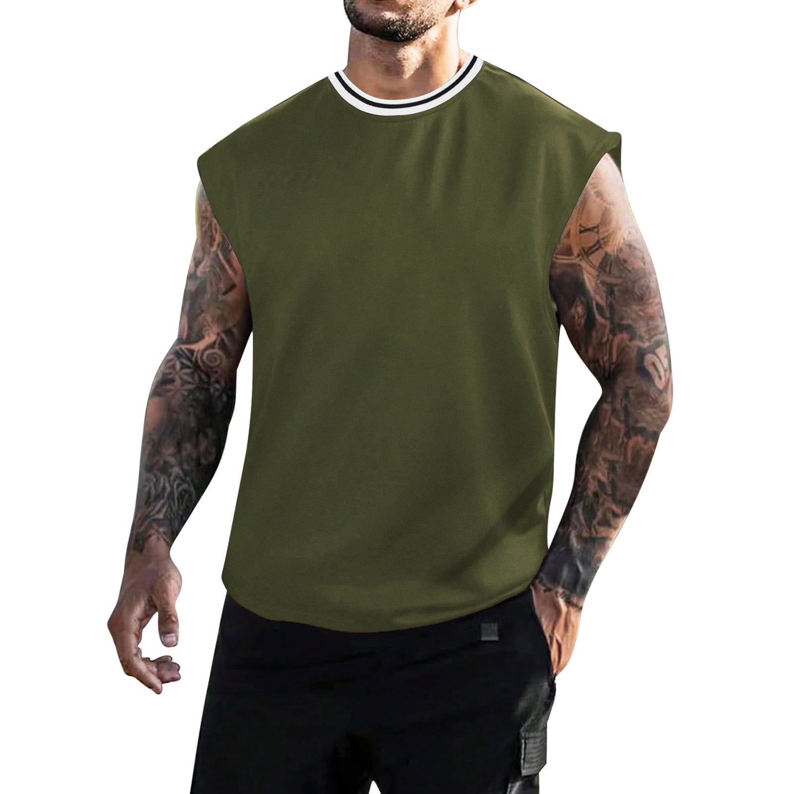 BUIGTTKLOP Men's Cap Sleeve Tank Tops Crewneck Gym Muscle Shirts Loose ...