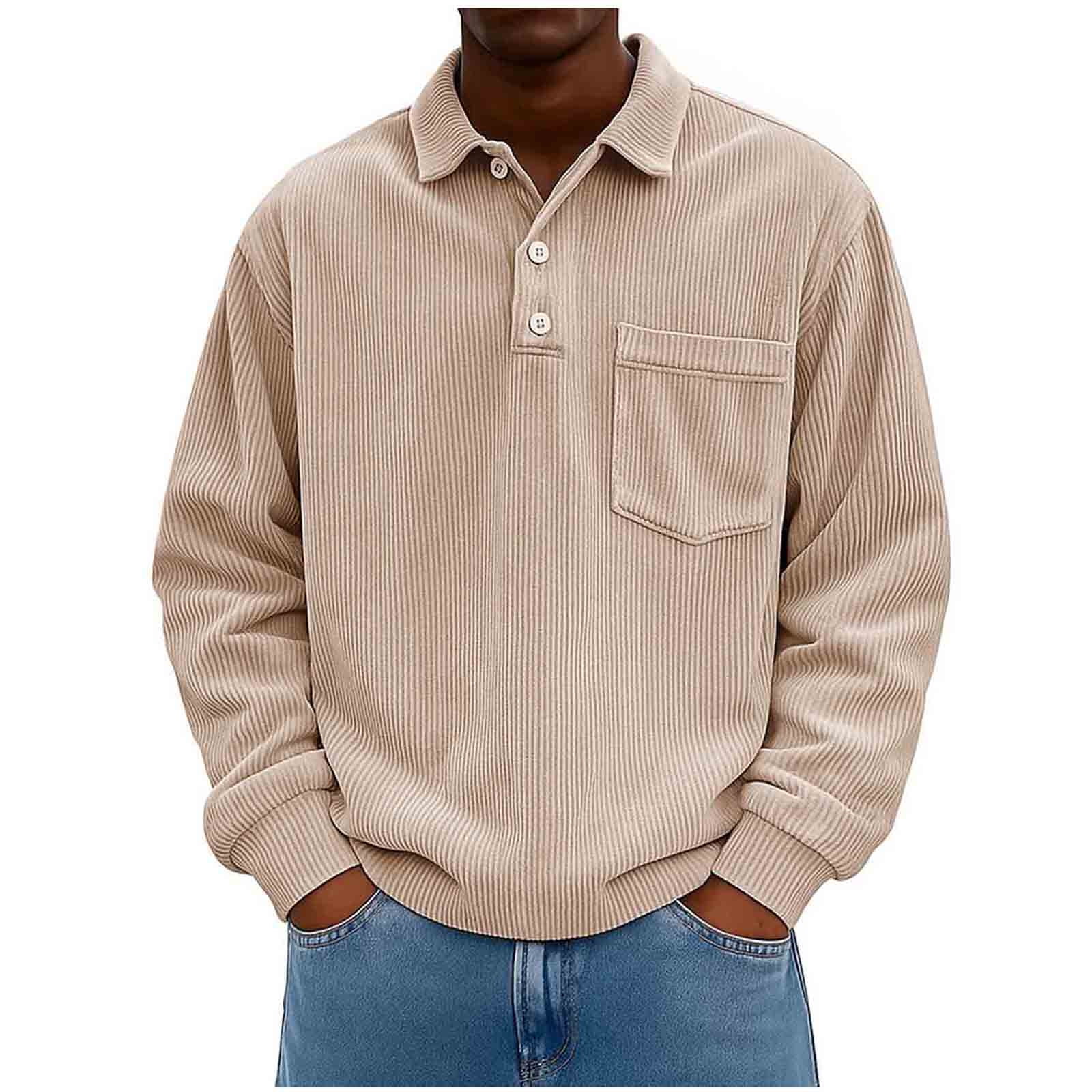 BUIGTTKLOP Men's Corduroy Sweatshirts Casual Long Sleeve Shirts ...