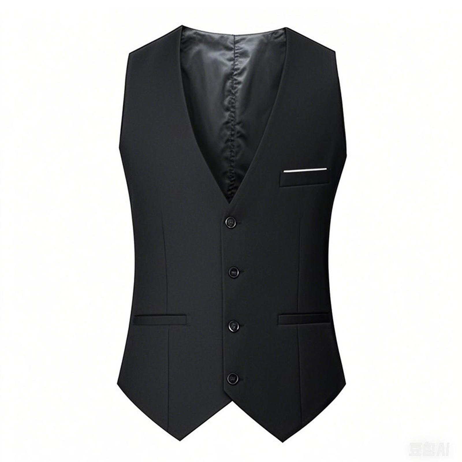 BUIGTTKLOP Men's Suit Vest Business Formal Dress Waistcoat Solid Color ...