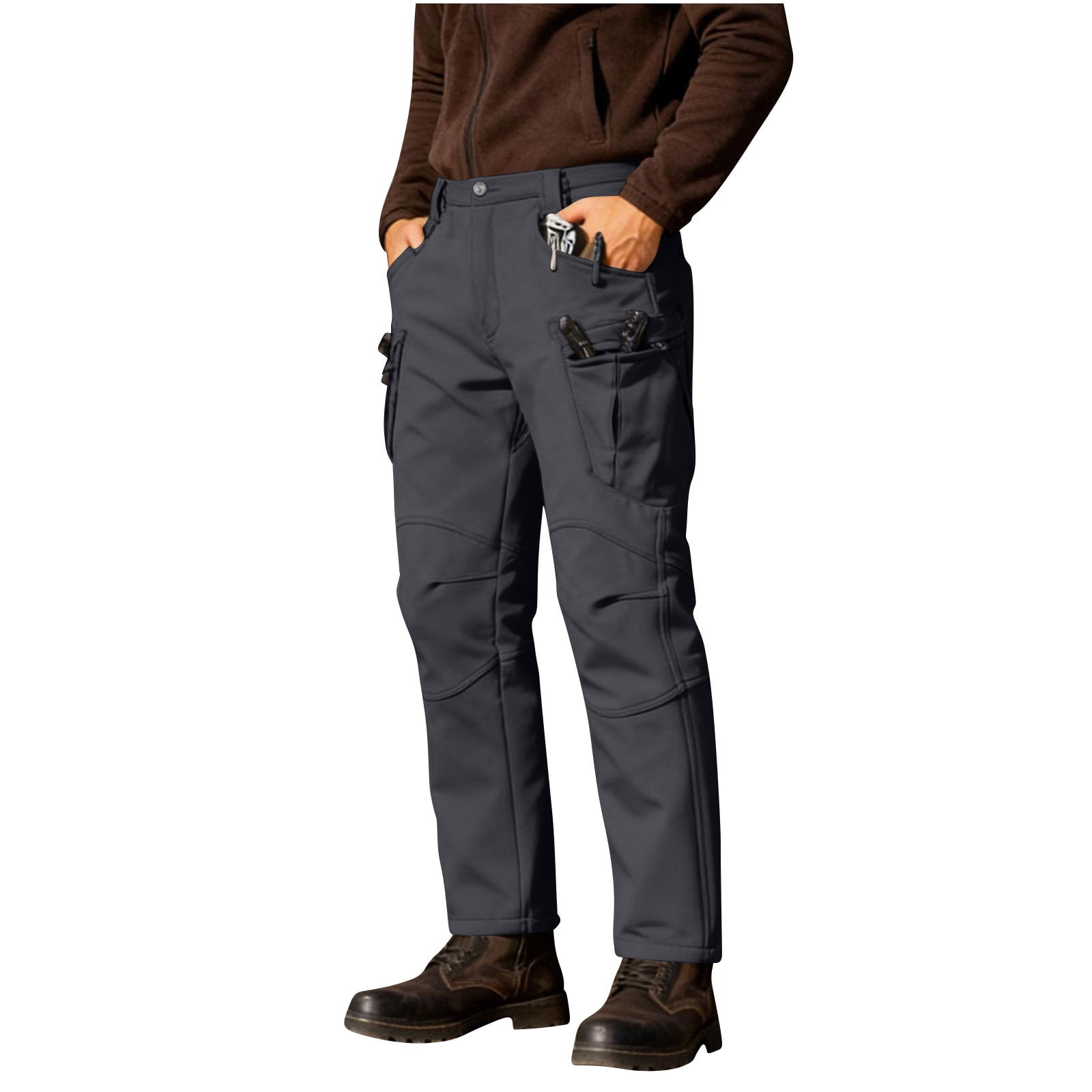 BUIGTTKLOP Men's Winter Work Pants Fleece Lined Snow Ski Pant ...