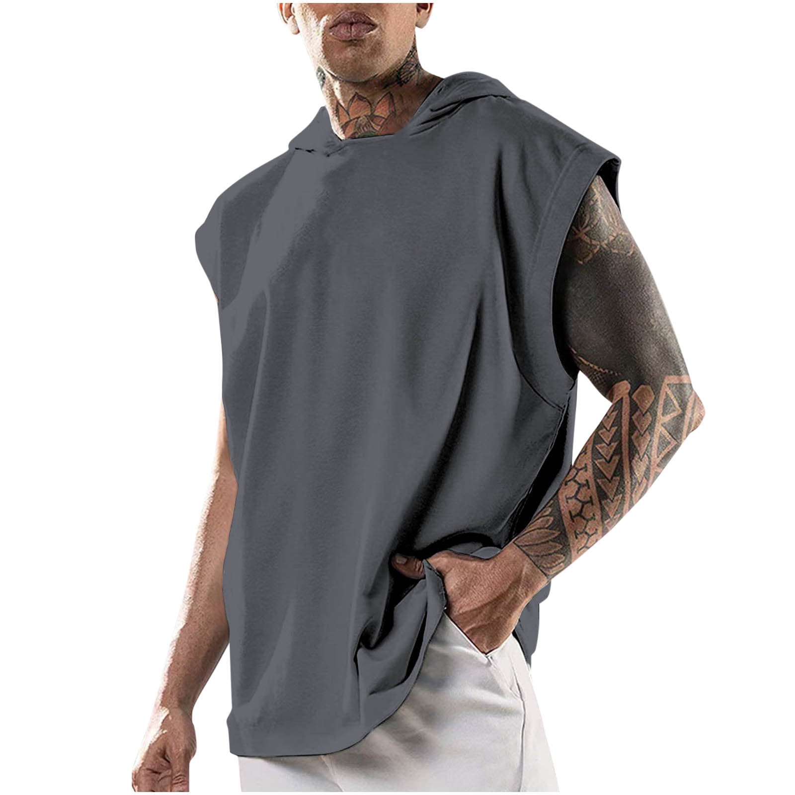 BUIGTTKLOP Men's Workout Hooded Tank Tops Muscle Cut off T Shirt ...