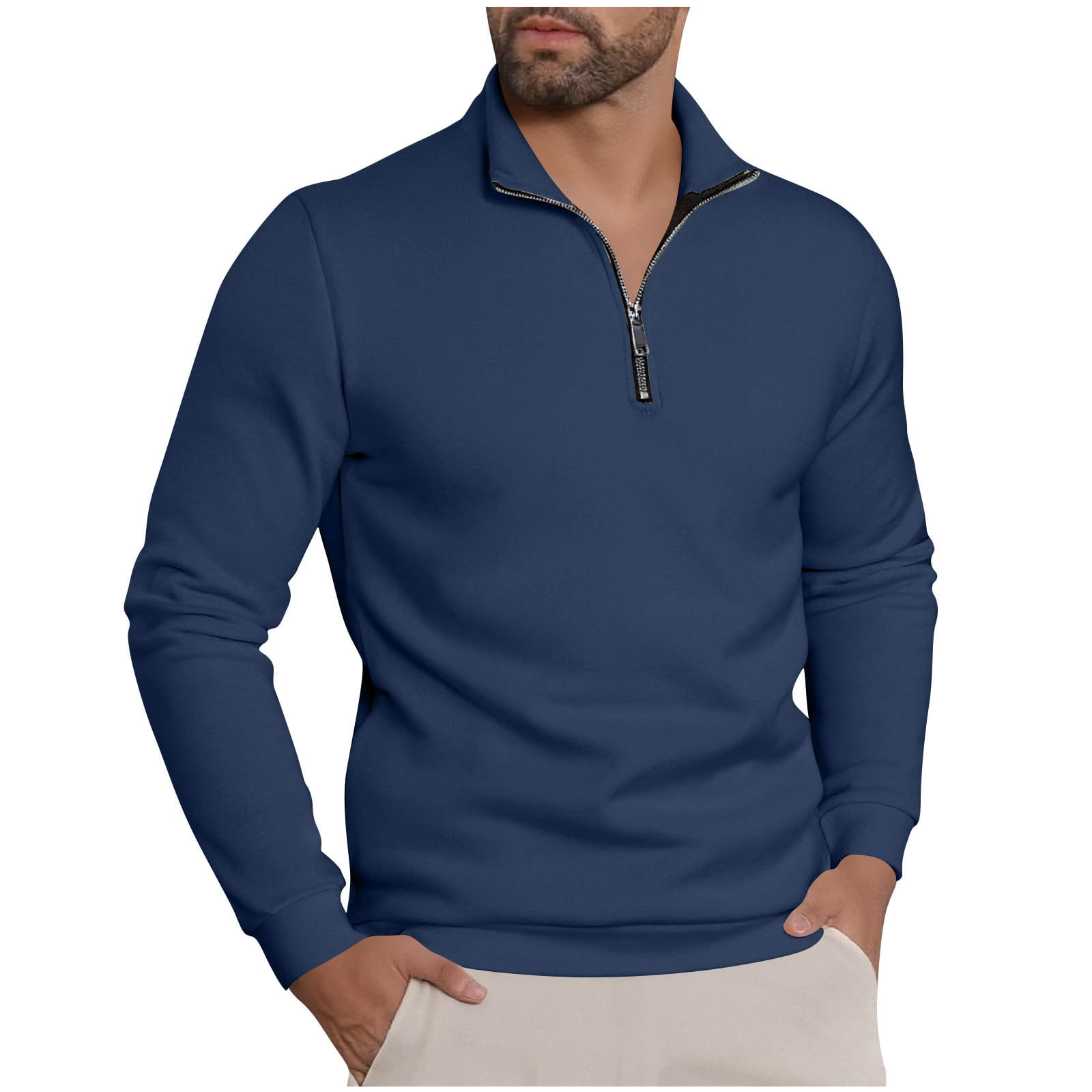BUIGTTKLOP Mens 1/4 Zip up Sweatshirts Casual Solid Color Stand up ...