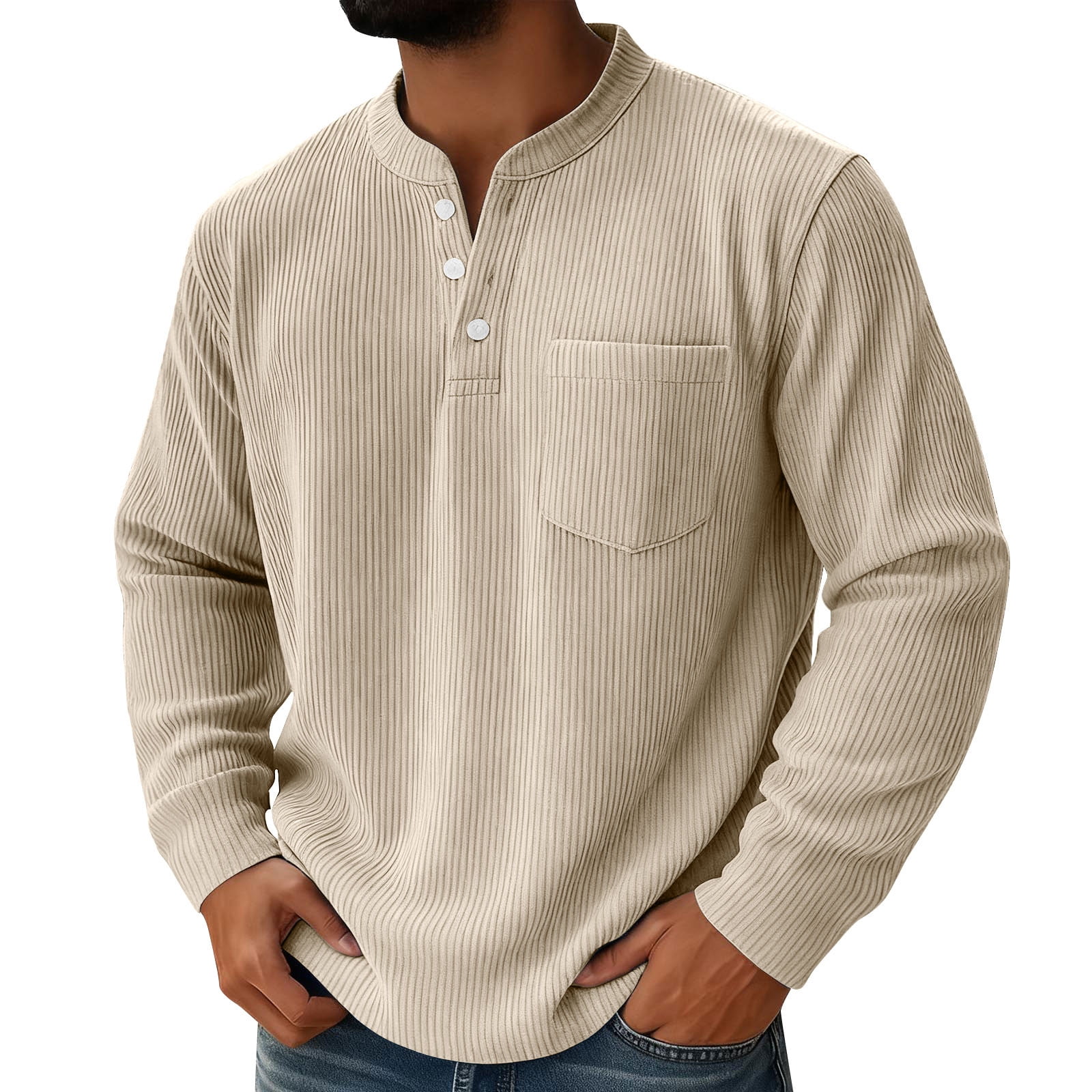 BUIGTTKLOP Mens Curdoury Shirts Casual Long Sleeve Shirts Button up V ...