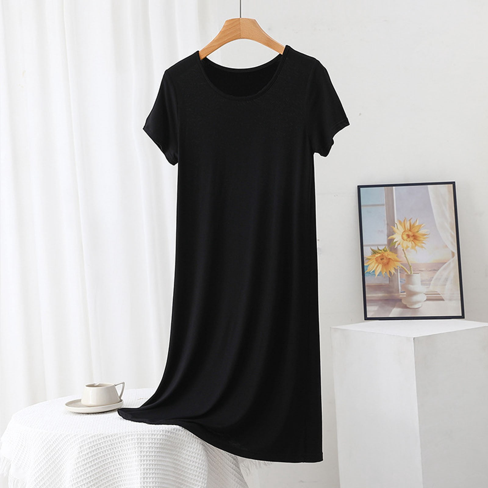 BUIGTTKLOP Nightgowns for Women Short Sleeve Nightshirts Round Neck Mid ...