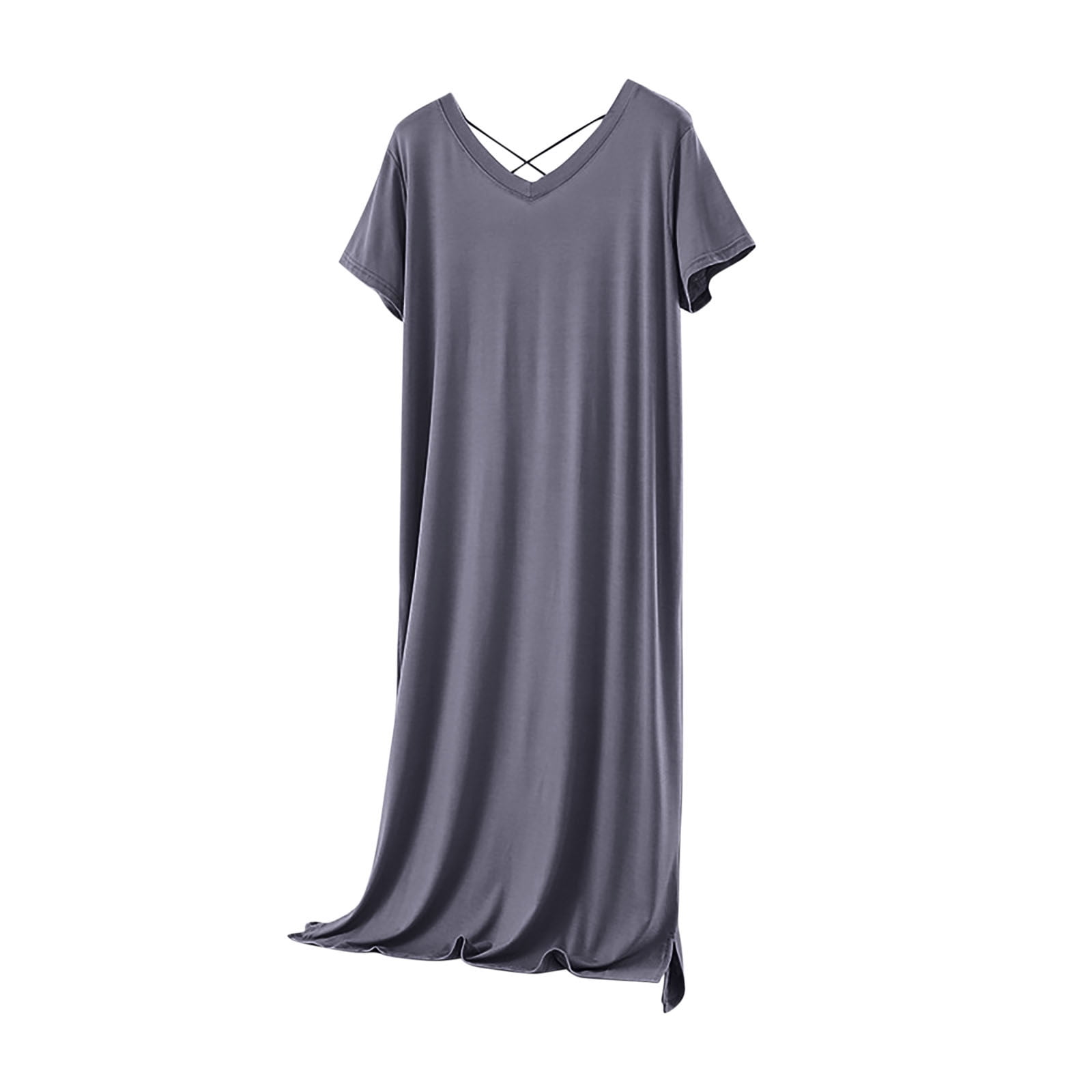 BUIGTTKLOP Nightgowns for Women Short Sleeves Sleepshirts V Neck Side ...