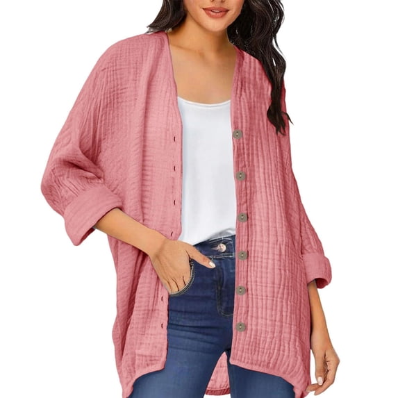 BUIGTTKLOP Open Front Cardigans for Women Cotton Linen Long Sleeve ...