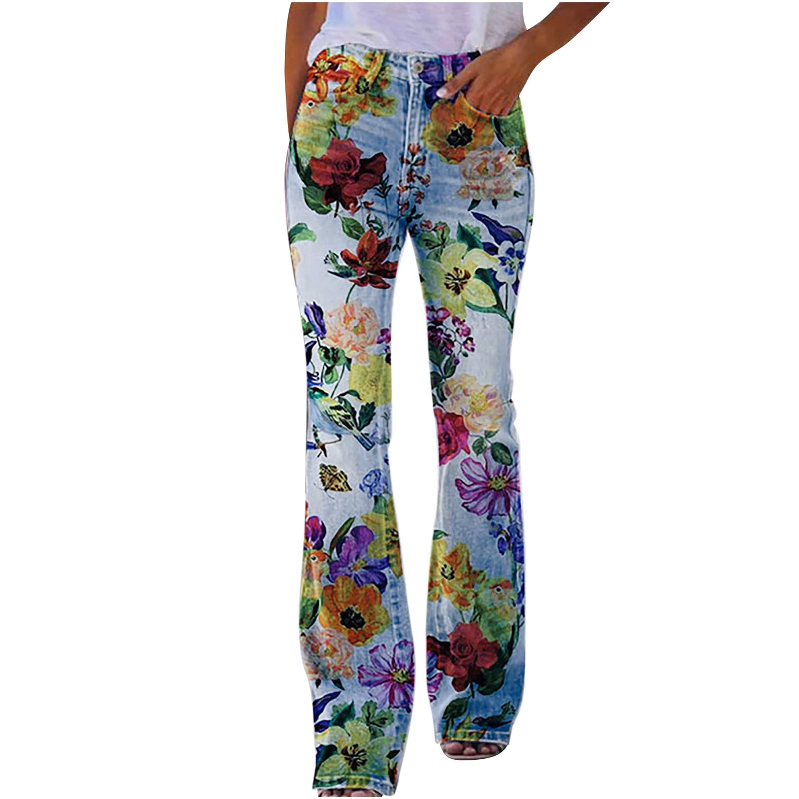 Buigttklop Pants for Women 2024 Elastic Waist Stretch Buttons Printing ...