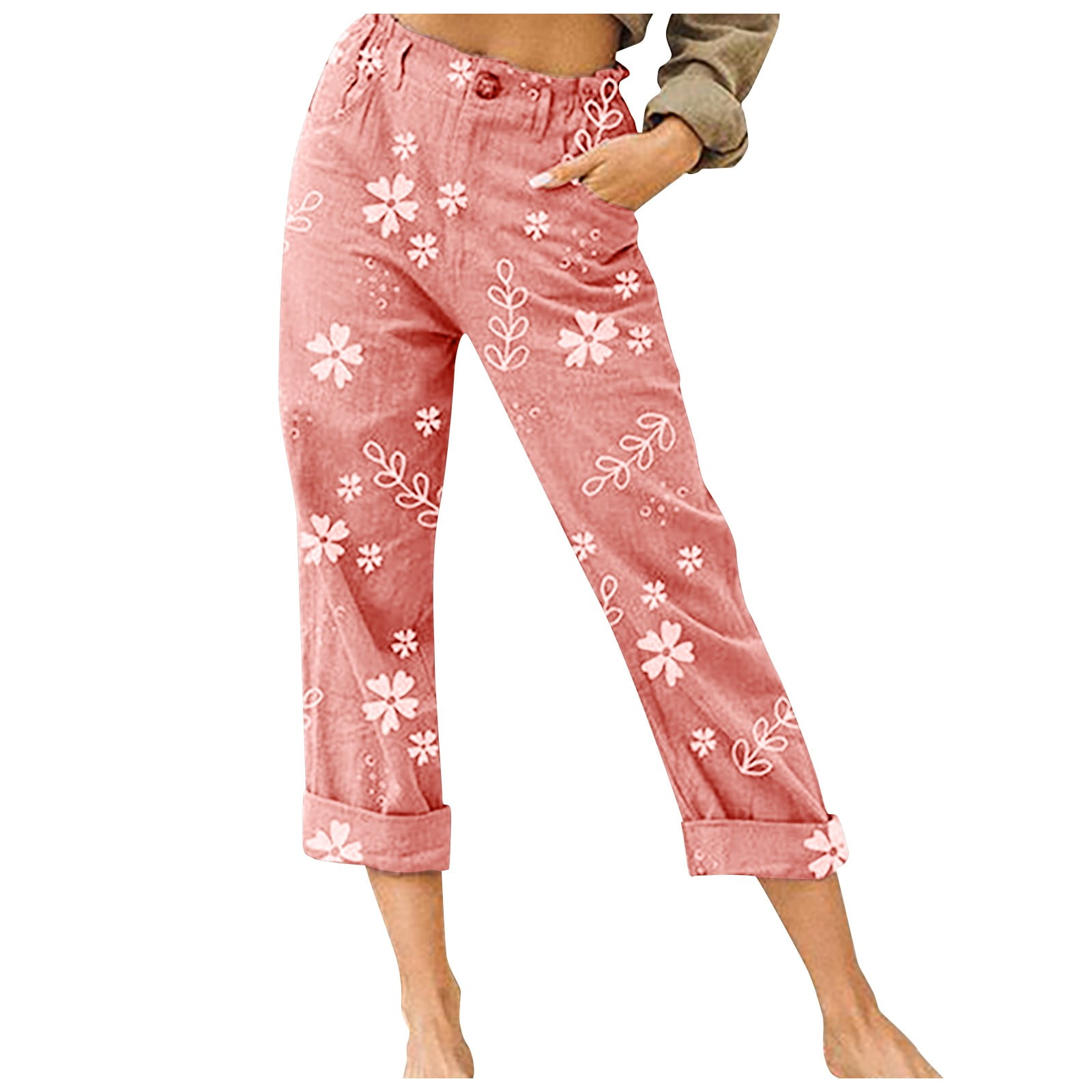 Buigttklop Pants for Women 2024 Printing Straight Leg All-Match Casual ...