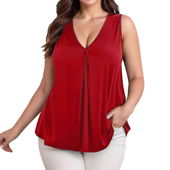BUIGTTKLOP Plus Size Tank Tops for Women Plain Sleeveless Shirts V Neck ...