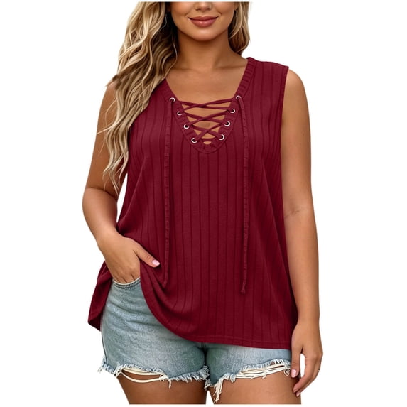 BUIGTTKLOP Plus Size Tank Tops for Women Sleeveless Ribbed Knit Tops ...