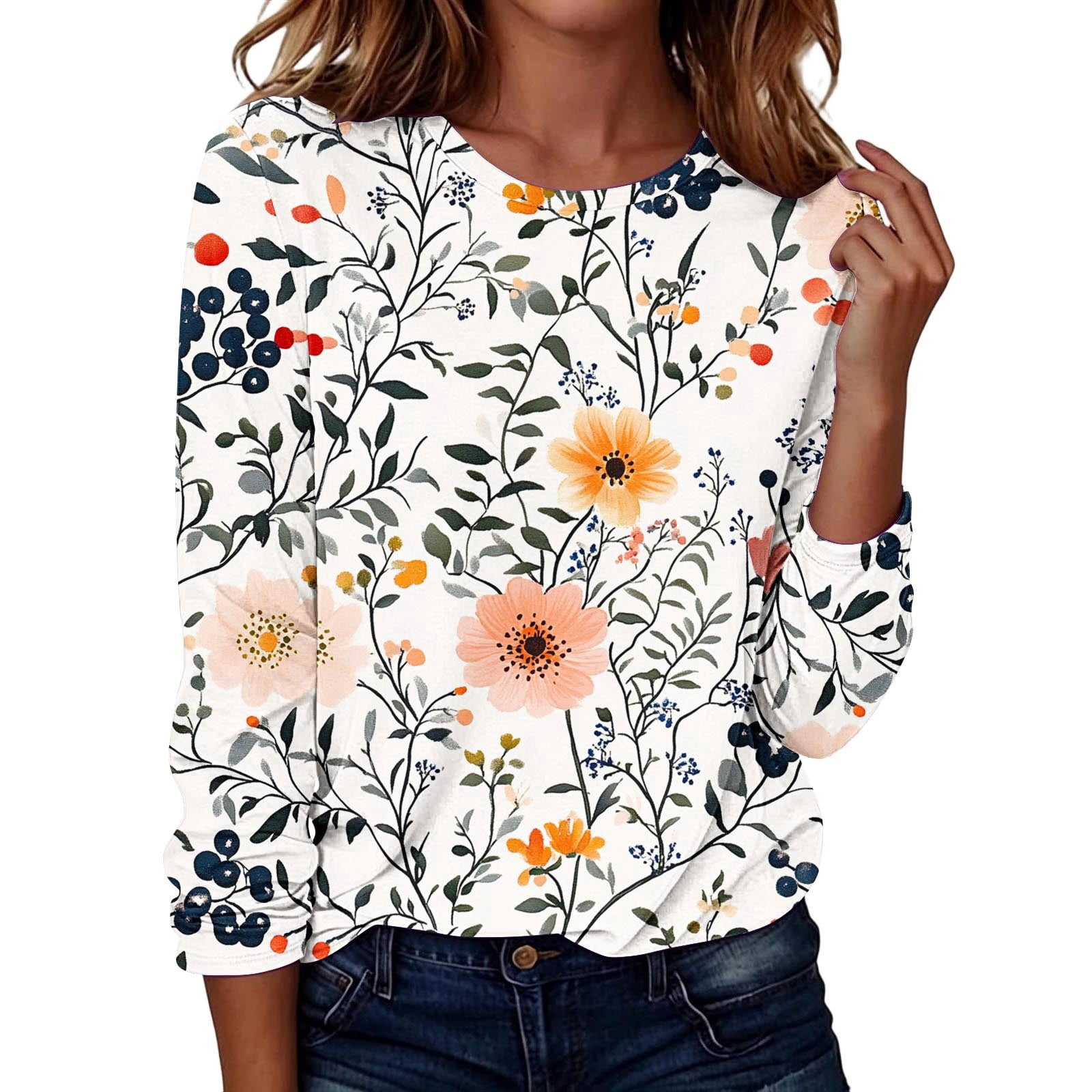 BUIGTTKLOP Plus Size Tops for Womne Long Sleeve Tops Casual Crew Neckt ...
