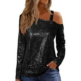 BUIGTTKLOP Sequin Tops for Women 1 Cold Shoulder Dressy Casual Blouses ...