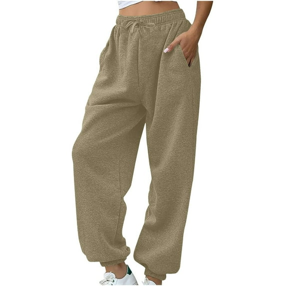 BUIGTTKLOP Sherpa Fleece Lined Joggers for Women Drawstring High ...