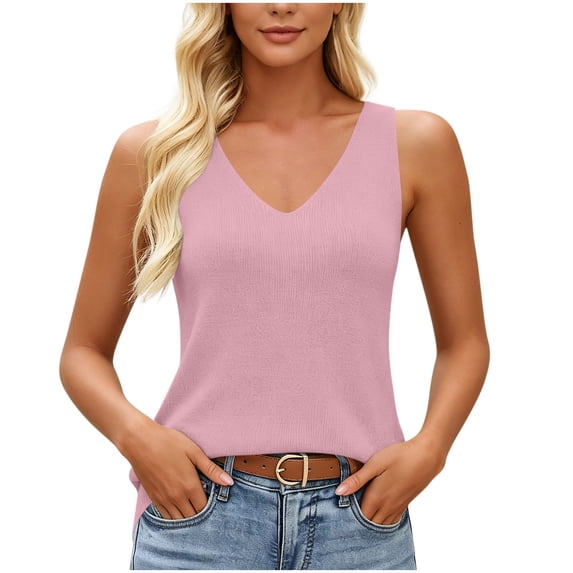 BUIGTTKLOP Tank Tops for Women Sleeveless Sweater Vest V Neck Ribbed ...