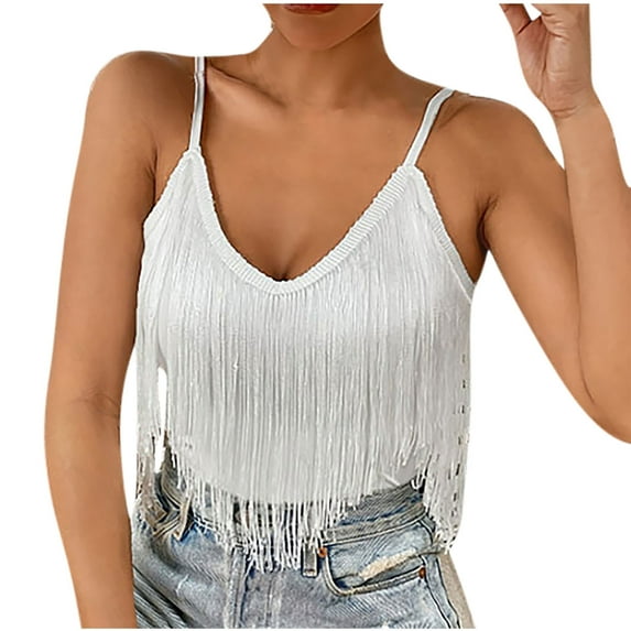 BUIGTTKLOP Tassle Tank Tops for Women Adjustable Sapghetti Strap ...