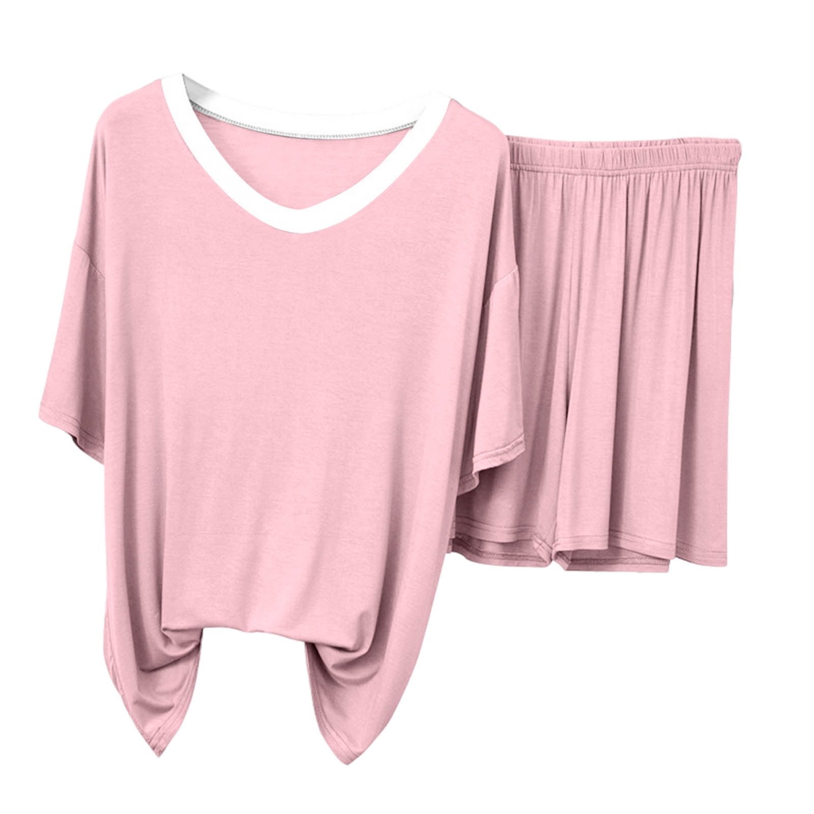 BUIGTTKLOP Two-Piece Pajama Sets for Women V Neck Short Sleeve Tops ...