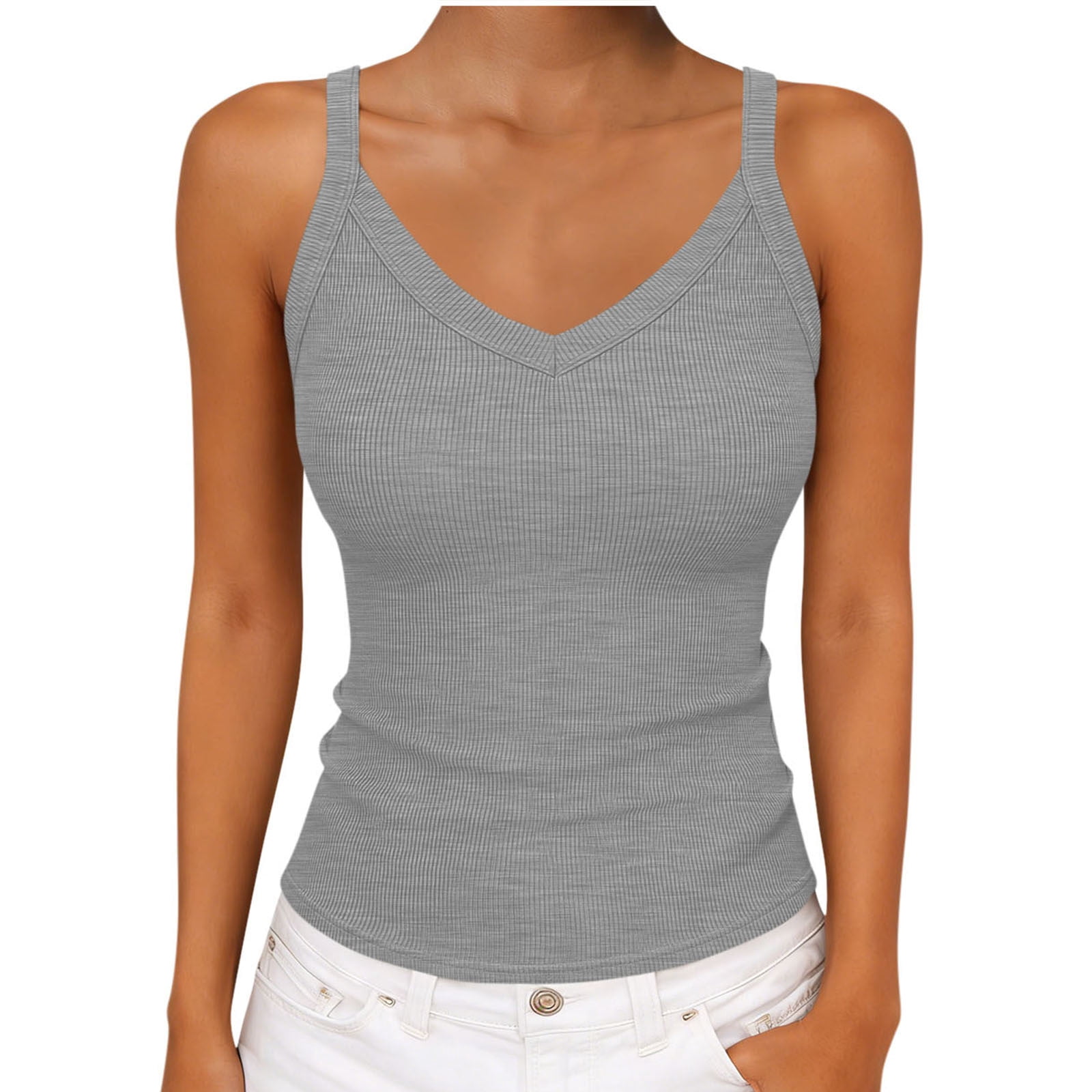 BUIGTTKLOP V Neck Tank Tops for Women Ribbed Knit Camisole Summer ...