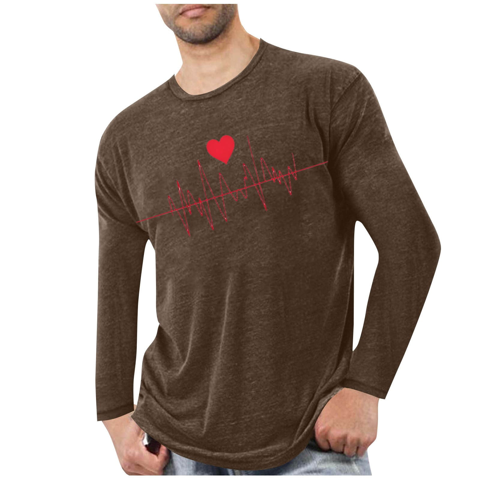 BUIGTTKLOP Valentine's Day Pajamas Tops for Mens Heart Print Long Sleeve Shirts Crewneck Loose ...