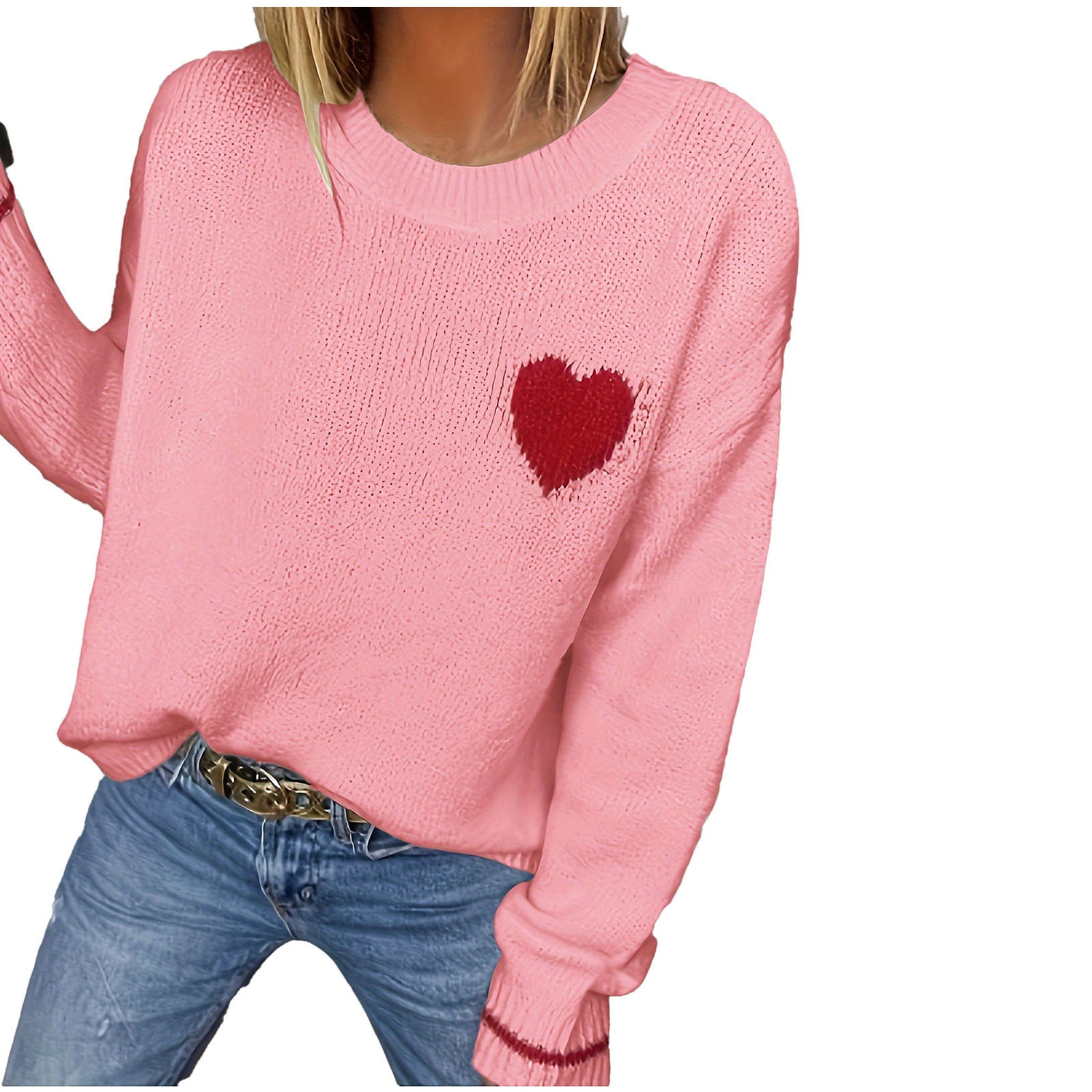 BUIGTTKLOP Valentine's Day Sweaters for Women Heart Print Long Sleeve ...
